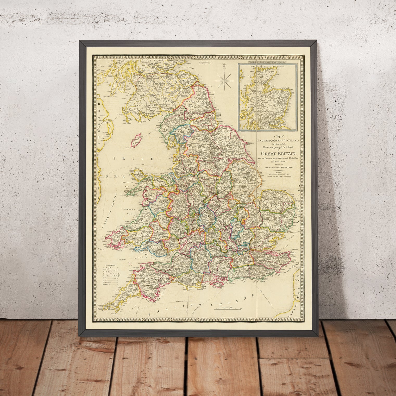 Old County Map of England & Wales by Wyld, 1842: Turnpikes & Mail Coac ...