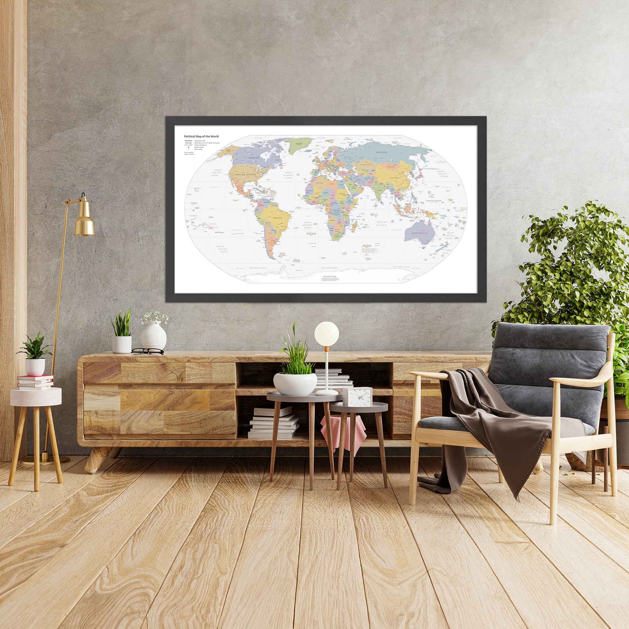 Modern World Map: Political Borders, Robinson Projection, Capitals & M ...