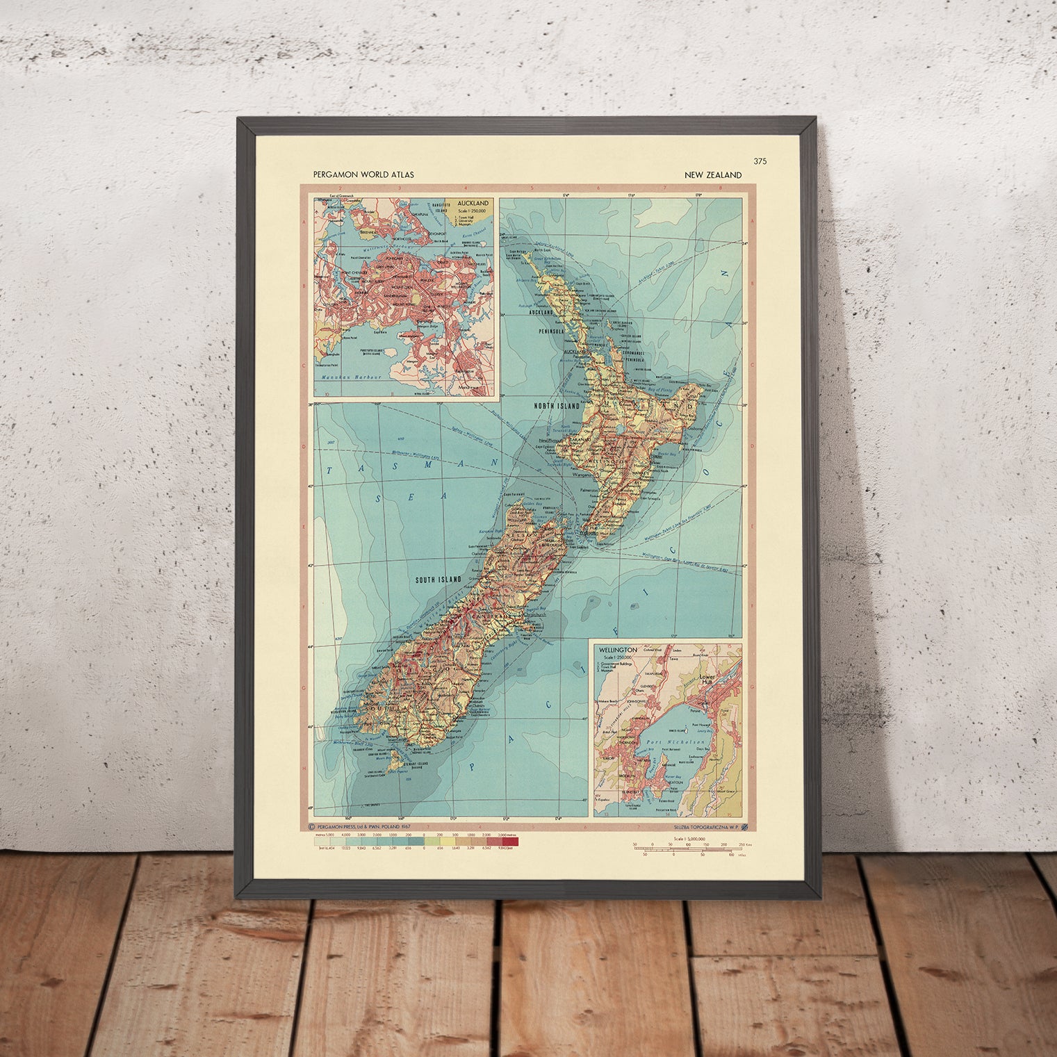 Old Map of New Zealand, 1967: Auckland, Wellington, North Island, Sout ...